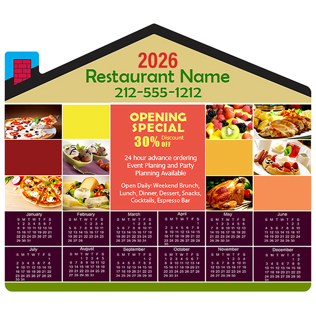 4x3.5 Custom House Shaped Restaurant Calendar Magnet 20 mil