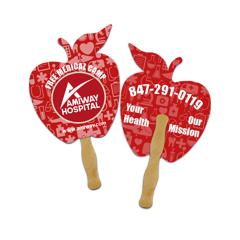 5x5 Inch Apple Shape Full Color Double Sided Mini Hand Fans - 16 pt
