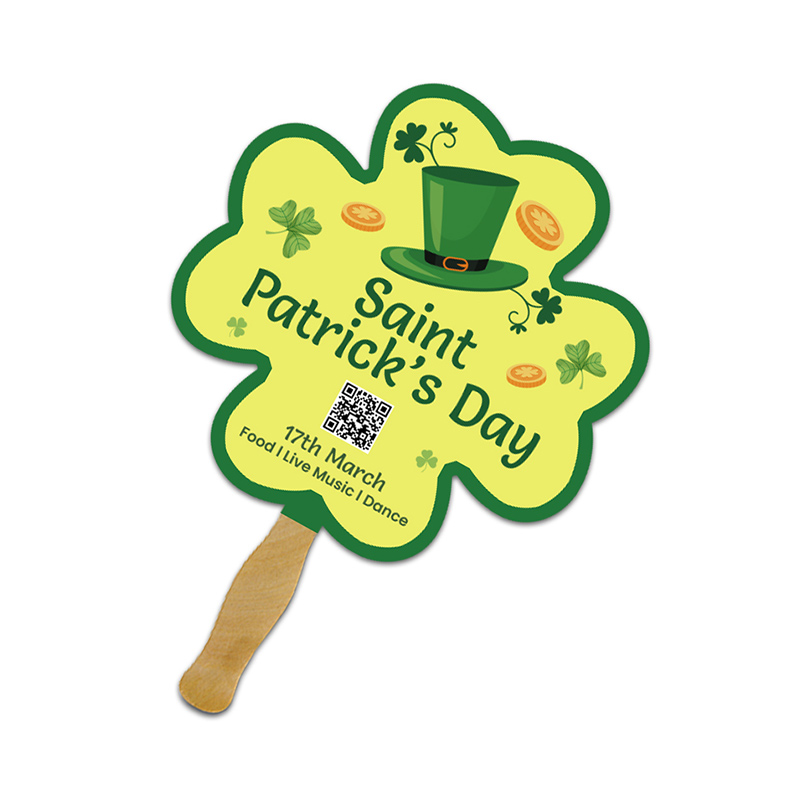 5x5 Inch Clover Shape Full Color One Sided Mini Hand Fans - 16 pt