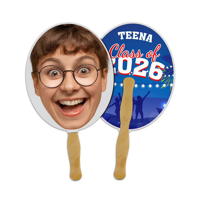 5x5 Inch Face Cutout Full Color Double Sided Mini Hand Fans - 16 pt