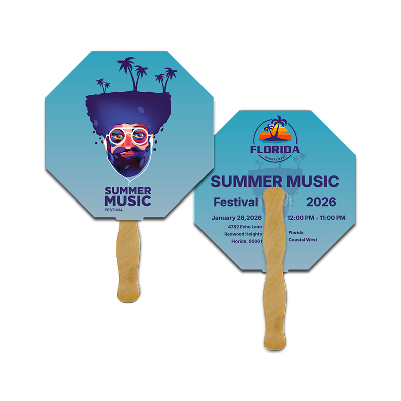 5x5 Inch Stop Sign Shape Full Color Double Sided Mini Hand Fans - 16 pt