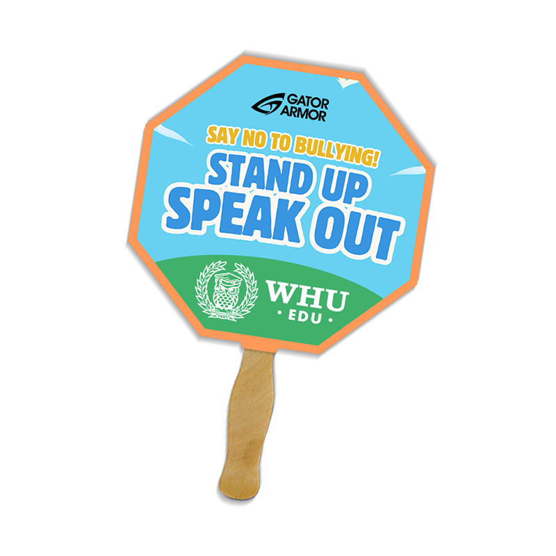 5x5 Inch Stop Sign Shape Full Color One Sided Mini Hand Fans - 16 pt