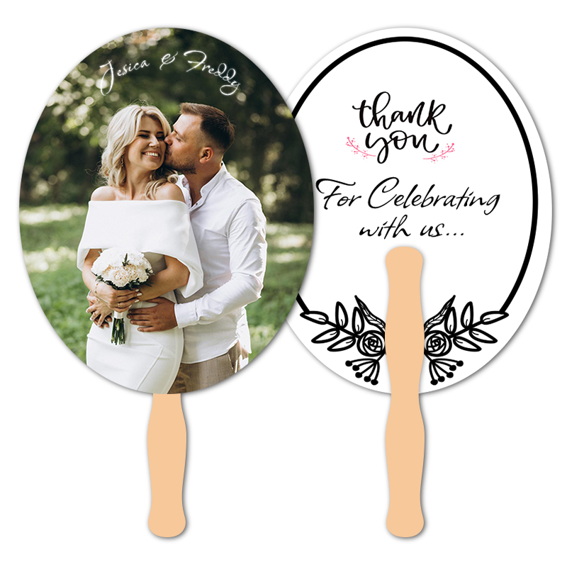 9x7.25 Inch Oval Full Color Double Sided Hand Fans - 16 pt