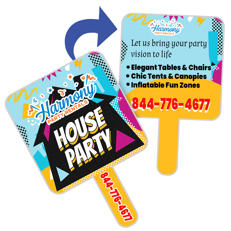 Economy Full Color Square Hand Fans - Two Side